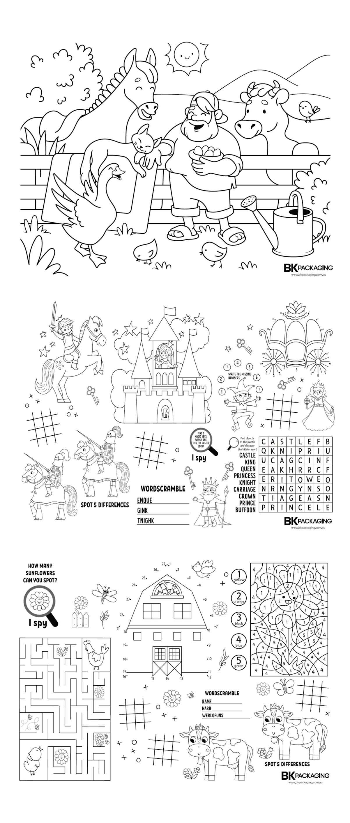 BK Packaging Kids Games Placemats 40 x 30cm
