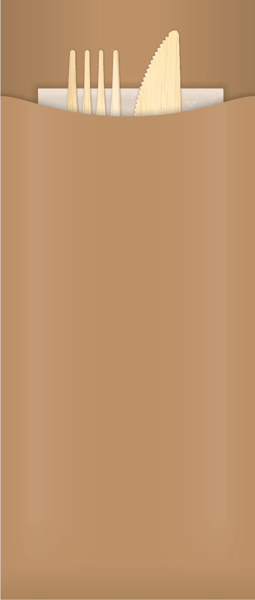 100 x Yiassoo Kraft Paper Bamboo Cutlery Pack with 2ply Kraft Napkin ...